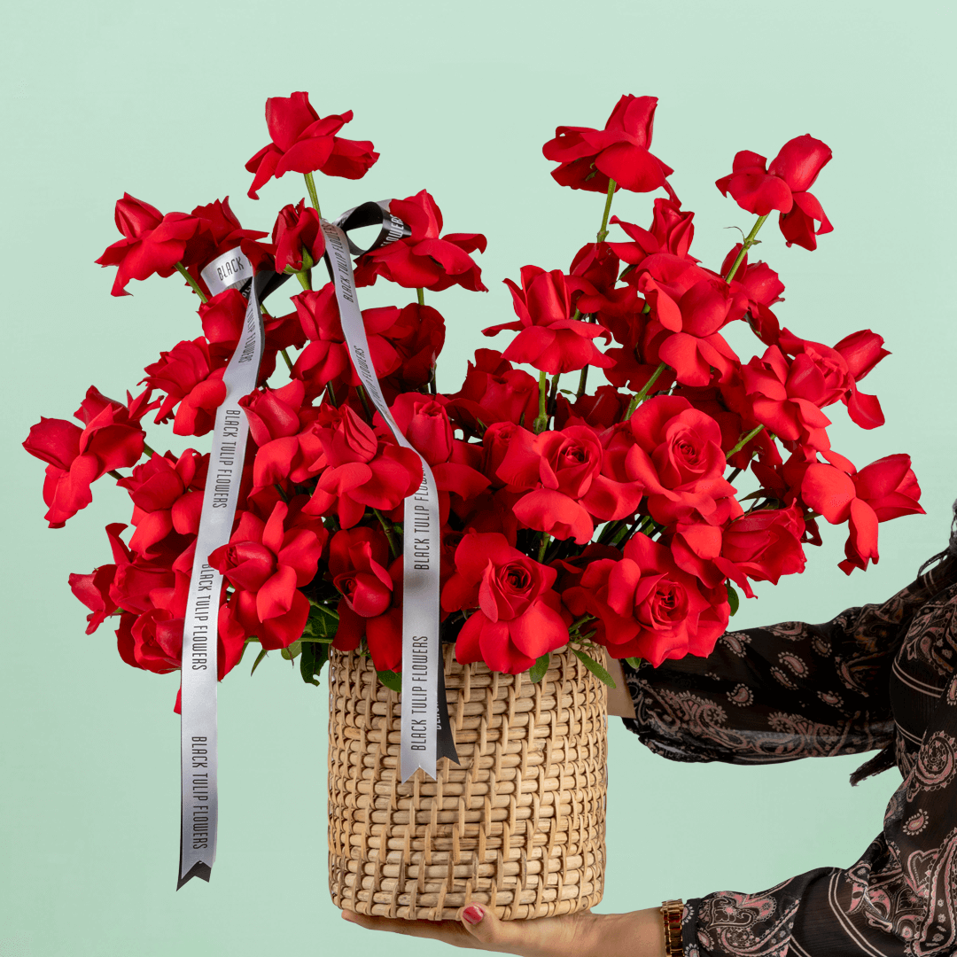 Romantic 50 Red Rose Basket | Valentine Flowers